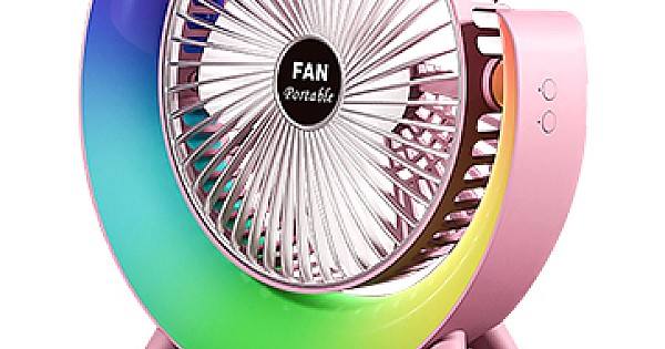 Ventilator de birou rotund cu LED RGB, 3 viteze, 5 moduri de iluminare ...