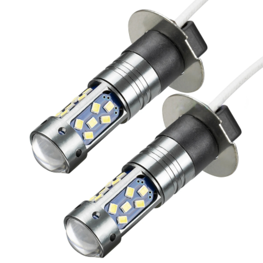 Set 2 Becuri Auto LED H1 cu Lupa – 60W, 27 SMD, 12V, 6000K, 7000lm